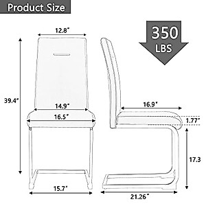 White Dining Chairs Set of 4, Dining Room Chairs, Modern Dining Chairs with Leather Upholstered and High Back Metal Chrome Legs, Sillas De Comedor for Dining Room, Kitchen, Office (White, Set of 4)