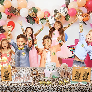 Lcnjscgo Cheetah Party Favors Cheetah Theme Slap Bracelets Key Chains Badge Temporary Tattoos Gift Bags for Kids Jungle Leopard Cheetah Birthday Party Baby Shower Safari Party Supplies