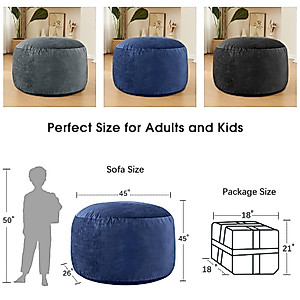 ILPEOD Bean Bag Chairs for Adults - Memory Foam Furniture BeanBag Chair - Kids/Teens Sofa with Soft Micro Fiber Cover - Round Fluffy Couch for Living Room Bedroom College Dorm - 4 ft, Navy