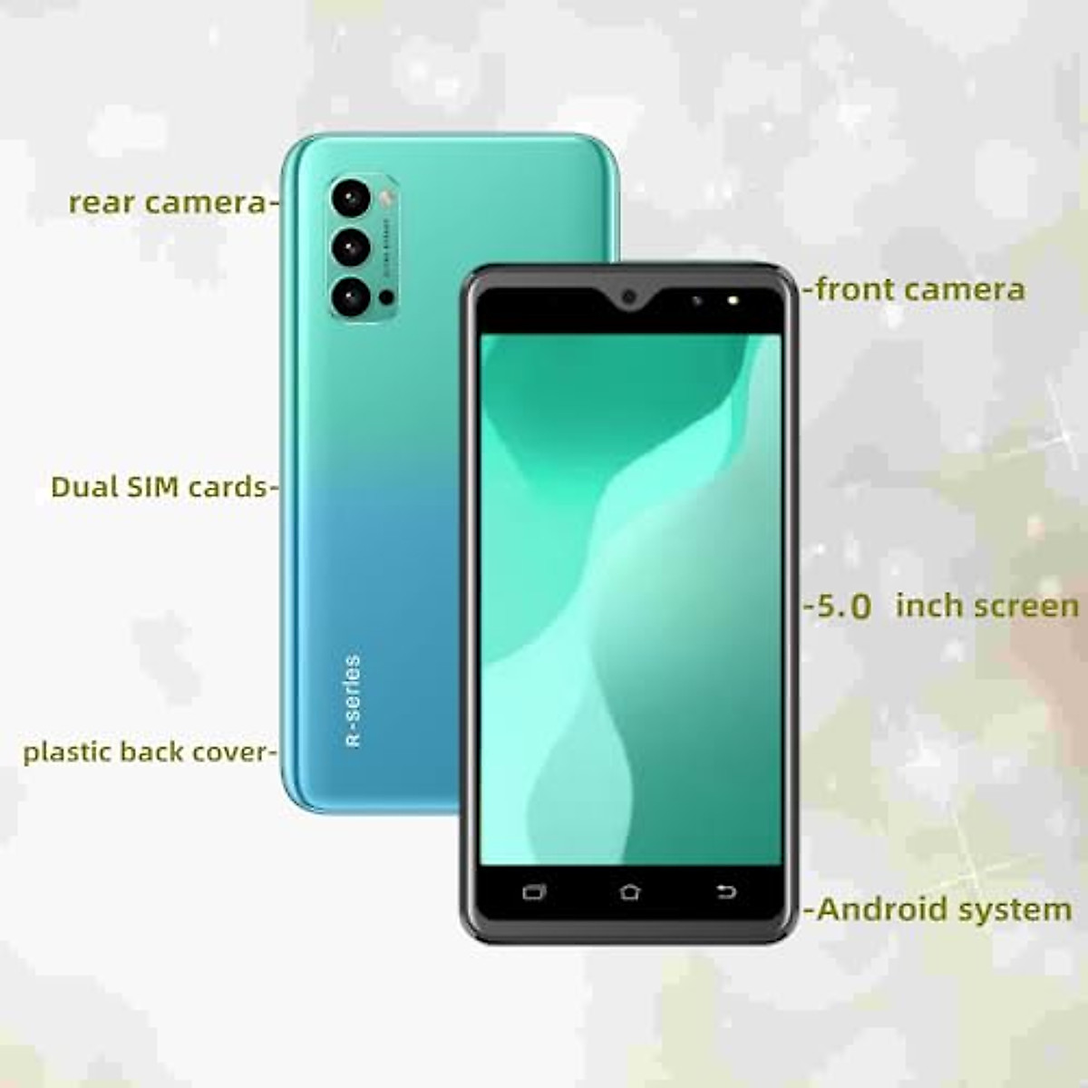 1G RAM 4G ROM，X11 aderroo Android Smartphone, 5.0-inch Screen，Front and Rear Cameras，Only Supports Dual SIM Card Frequency Band of 3GWCDMA：850/2100MHZ，Unlocked Cell Phone（Blue-Green）