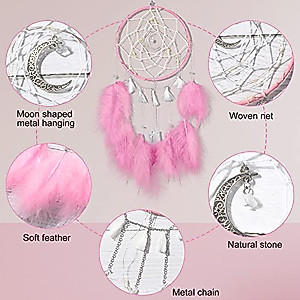 Nice Dream Pink Dream Catchers, Room Nursery Decor for Girls Boys, Handmade Feather Wall Decor with Lights, Home Ornaments Craft Gift for Bedroom