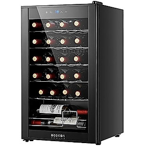 BODEGACOOLER 24 Bottle Compressor Wine Cooler, Freestanding Wine Cellar for Red, White or Champagne，Mini Fridge with 41-64.4°F Digital Temperature Control Glass Door