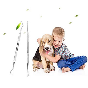 wzhe Dog Tooth Scaler and Scraper - 2 Pack Upgrade Pet Tarter Remover with Different Angles Double Head, Stainless Steel Teeth Cleaning Tools for Dogs