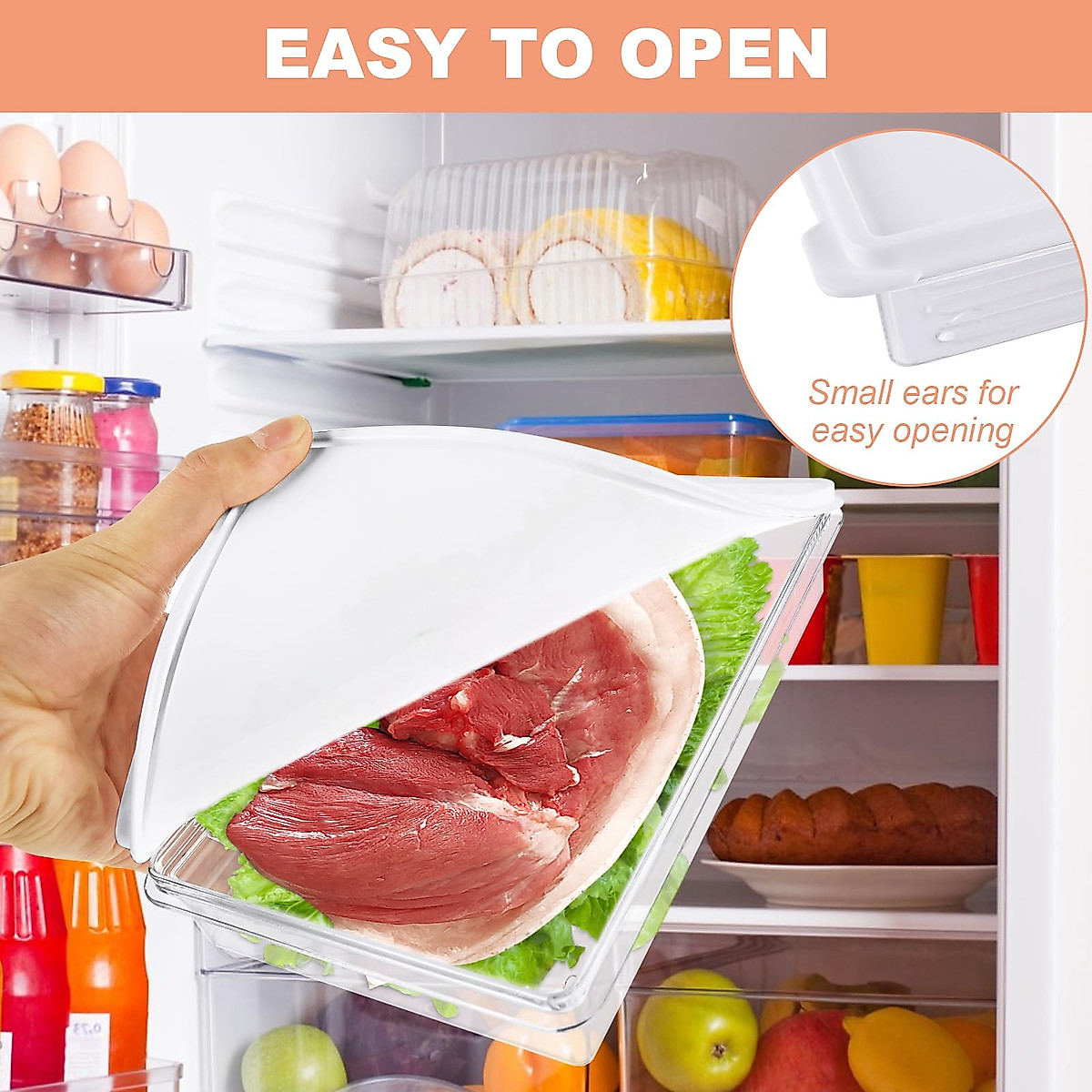 LOYORTY 6PCS Deli Meat Container for Fridge with Airtight Lids, Lunch Meat Container for Refrigerator, Bacon Storage Container for Fridge, with 3 Pcs Serving Tongs