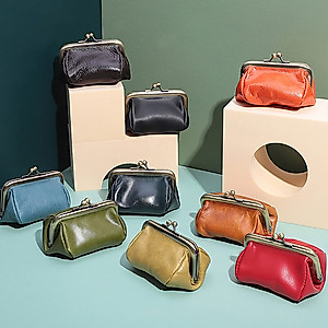 ROUROU Genuine Leather Clutch Bag for Women Kiss Lock Wallet Retro Coin Purse Coin Organizer Cute Purse