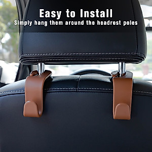 GaRhomxy Car Seat Headrest Hooks, 4 Pack Universal Auto Car Back Seat Hook Organizer for Purse Coat, Brown