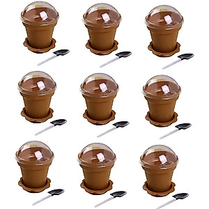 Healthcom 20 Pcs 180ml Ice Cream Dessert Cup Flowerpot Cake Cups with Lids Shovel Scoop 20 Sets Flower Pot Cups Mousse Cake Cups Jelly Yogurt Cup Salad Bowls Snack Bowls Container for Party Wedding
