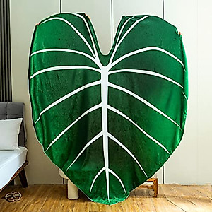Leaf Blanket Green Plant Throw Blankets Soft Plush Flannel Throw Decorative Leaves Design for Plant Lovers Bed Couch and Sofa