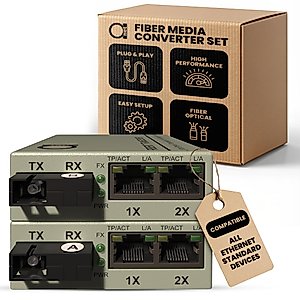 2 port RJ-45 Gigabit Ethernet to WDM SC Single Mode Single Fiber BiDi Media Converter - Built-in Fiber Module 20km (12.42 Miles) to UTP Cat5e Cat6 10 100 1000 RJ-45 AutoSensing 1 Pair Set 1310/1550nm