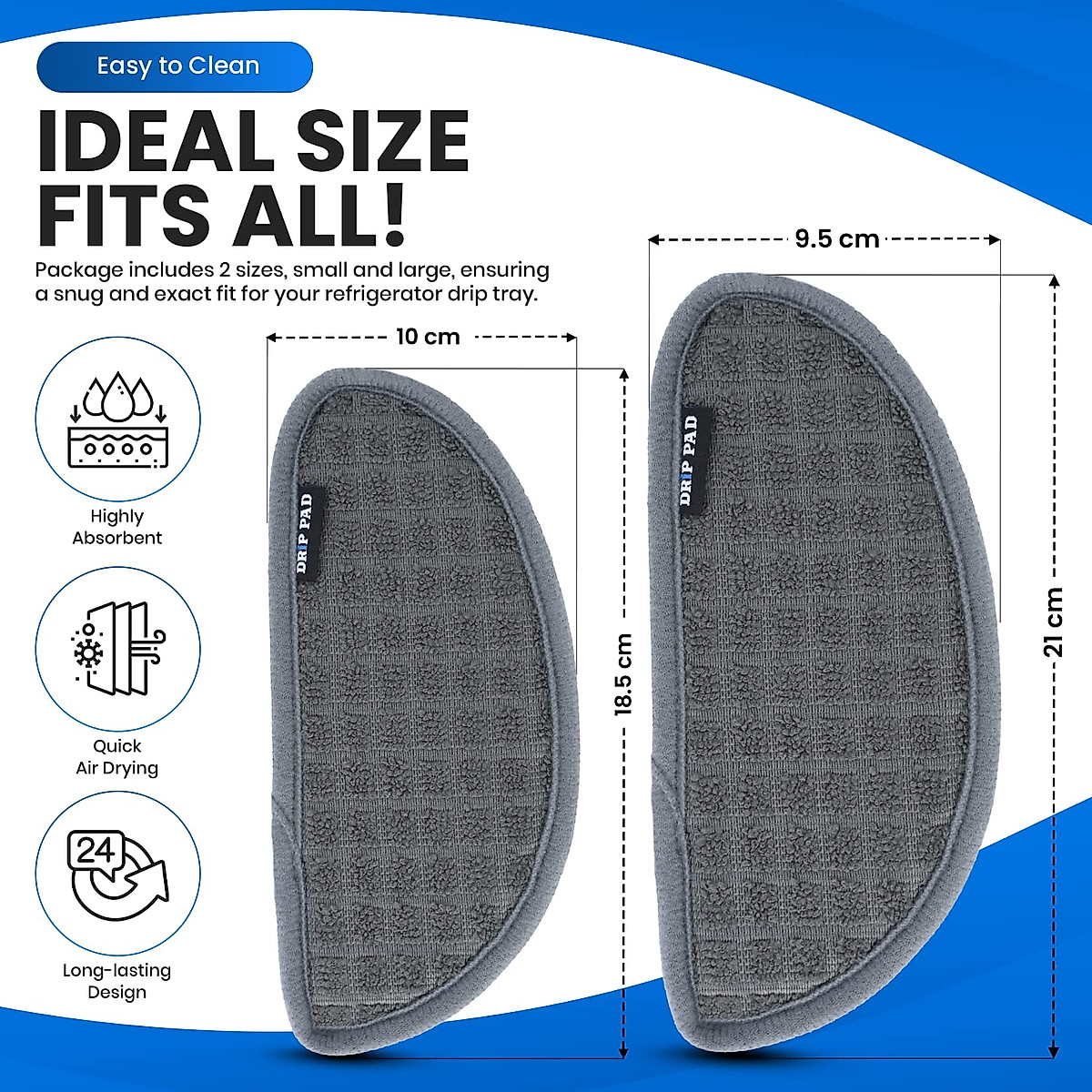 THE DRiP PAD - Refrigerator Drip Catcher for Water Tray, Protects Ice and Water Dispenser Pan From Spills, Mineral Build-Up and Water Splatter (2 pack, Grey) (Semi-Circular)