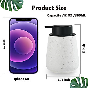 12Oz Foaming Hand Soap Dispenser - Ceramic Bathroom Foam Soap Dispenser with Easy-to-Press Black Pump, Refillable Lotion Hand Soap Dispenser, Dish Soap Dispenser for Kitchen, Speckled Matte White