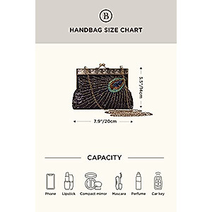 BABEYOND 1920s Flapper Peacock Clutch Gatsby Sequined Evening Handbag Beaded Bag (Style 2-Black)