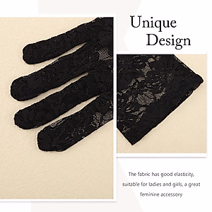 Latious Black Lace Finger Prom Gloves White Short Halloween Wrist Length Gloves Accessories for Women (Black-1)