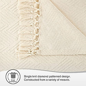 Whisper Organics 100% Organic Cotton Light Blanket - Throw Blanket with Diamond Jacquard Pattern - Breathable Blanket Throw - GOTS Certified Summer Blankets (Natural, 60x80)