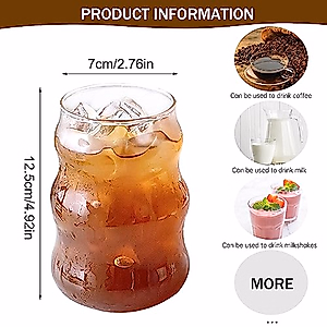 GUOJOZO 2 Pcs Ribbed Glass Cups 18 Oz Vintage Drinking Glassware Ripple Cocktail Glasses for Iced Coffee Juice Beverage Milk