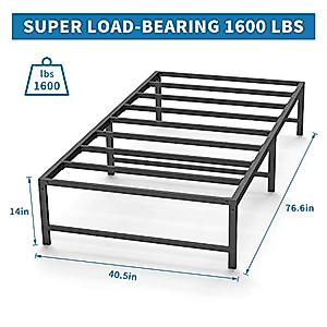 Mr IRONSTONE New Twin Bed Frame, 1600 lbs Load-Bearing, 14 Inch Platform Heavy Duty Steel Slats Support with Large Storage Space, Twin Size Bed Frame No Box Spring Needed, Easy Assembly, Noise-Free