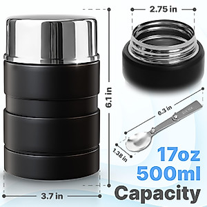 Earth&ME Stainless Steel Thermo For Hot Food 17OZ with Folding Spoon, Vacuum Insulated Food Container, Soup Thermo with Wide Mouth, Insulated Food Jar for Hot & Cold Food, Matte Black