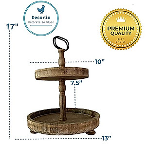 DECORIO Farmhouse Distressed Two Tier Brown Decorative Tray - Wood Tiered Tray Stand - Two Tier Tray Easter Tiered Tray Decor - Two Tiered Tray - 2 Tier Wooden Tray 2 Tier Serving Tray 17"x13"
