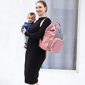 Hafmall Diaper Bag Backpack, Large Baby Diaper Bag with Stroller Hooks, Multifunctional Travel Nappy Bag, Stylish & Waterproof, Pink Gray