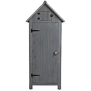 RITSU Outdoor Storage Cabinet Tool Wooden Shed for Storing Mower Hose, Backyard Garden Shed for Tools, Spacious Space Waterproof Roof Bin Outside Furniture, 31" x 21" x 71" H, Gray