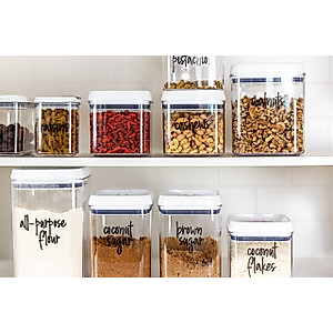214 Extra Large Kitchen Pantry Labels for Food Storage Containers, Water Resistant - Easy to Read - Preprinted Black Script on Clear Stickers for Jar & Canisters - Kitchen Labels for Organizing