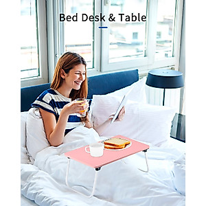 Ruxury Folding Lap Desk Laptop Stand Bed Desk Table Tray, Breakfast Serving Tray, Portable & Lightweight Mini Table for Sofa Couch Floor - Pink