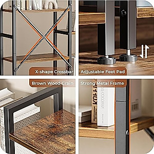 Boloni Triple Bookshelf, Bookcase with 11 Open Platforms, Large Etagere Wood Bookcase with Metal Frame for Living Room, Bedroom, Brown