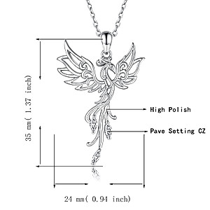 925 Sterling Silver Rising Phoenix Necklace Pendant Rise from the Ashes Jewelry Gifts for Women Christmas Birthday