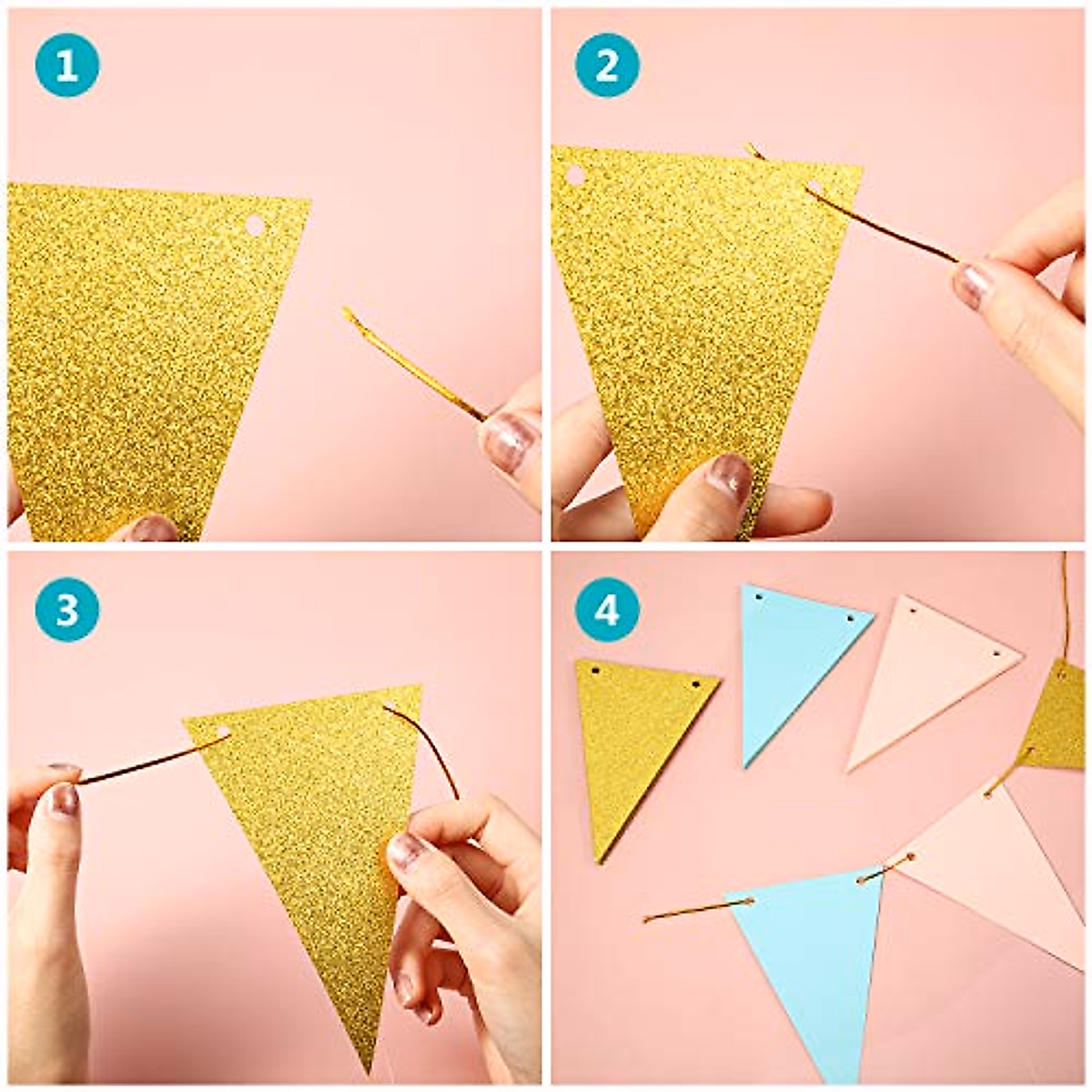 45 Pieces Gender Reveal Banner Garland Glitter Pink Blue Gold Triangle Pennant Flag Mint Coral Banner for Gender Reveal Party Baby Shower Wedding Birthday Party Decoration