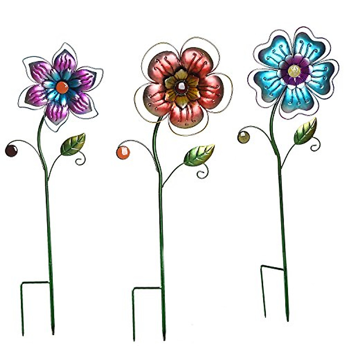 Garden Stake Outdoor Plant Pick Cute Metal Flower Stick Art Ornament Decor Lawn Yard Patio,3 Set