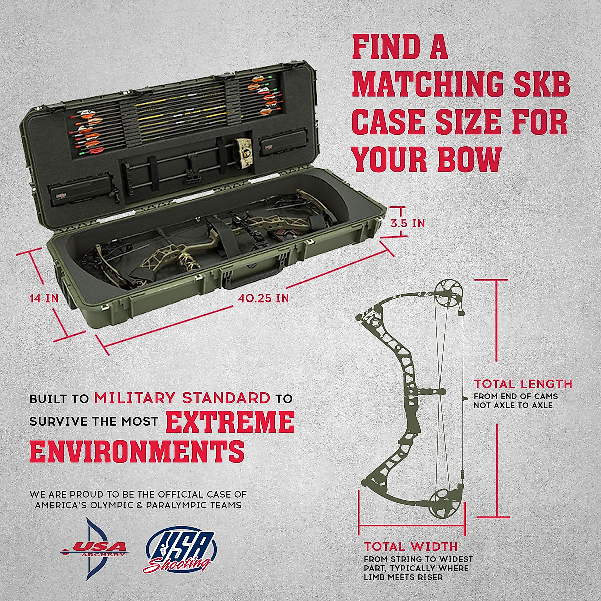 SKB iSeries Green Military Grade Designed Hard Case for Single Bow and Arrow with Grip Handles, Wheels, and Trigger Release Latches, Green