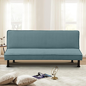 SumKea 64'' Futon Bed Velvet Upholstery with 3-Position Adjustable Backrest – Multi-Functional Sleeper Sofa for Home and Office, Light Green