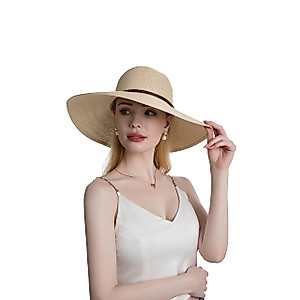 Koreshion Women Summer Wide Brim Straw Hat Beach Foldable Sun Hats Floppy Roll Up Cap Uv UPF 50+ Caps Khaki
