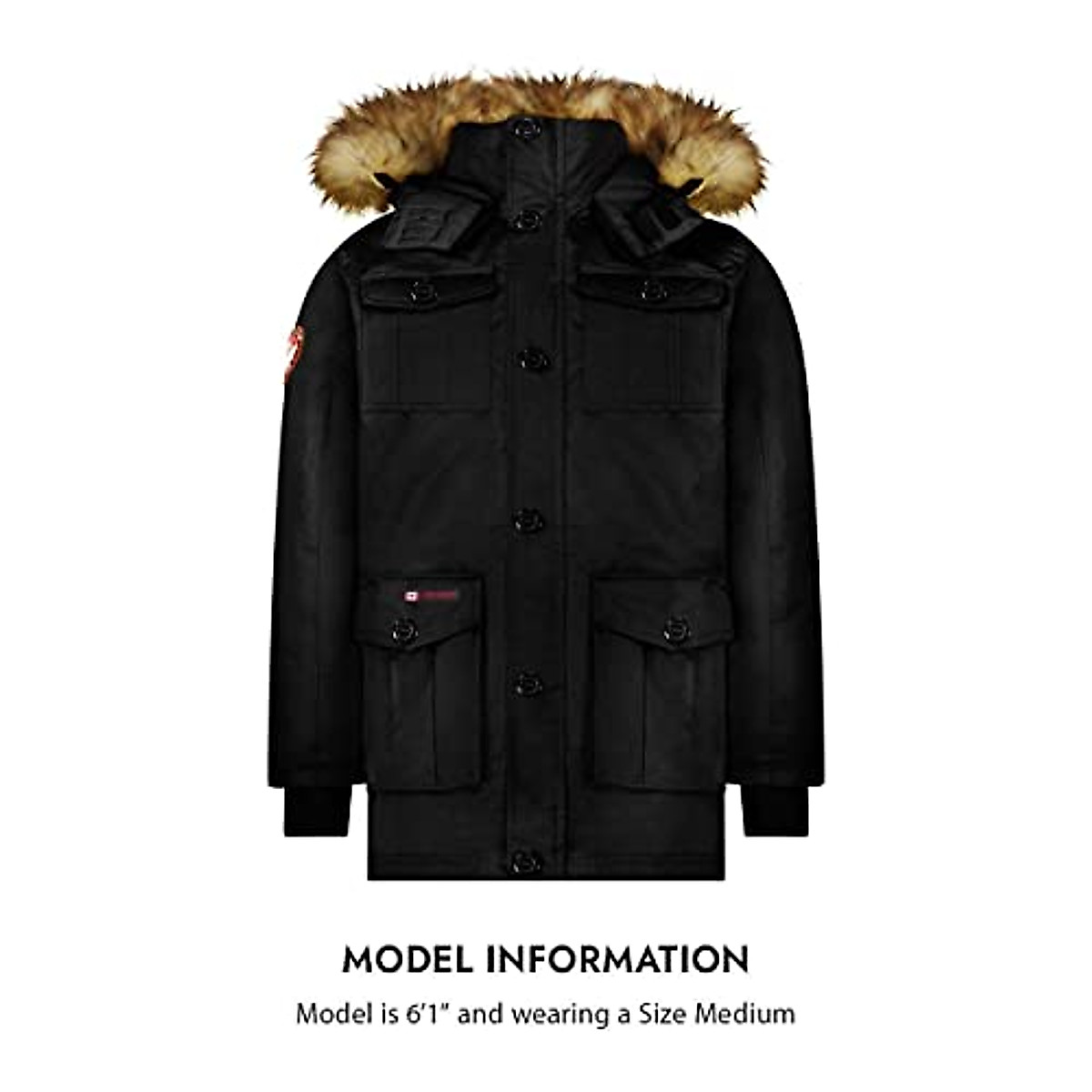 CANADA WEATHER GEAR Men's Insulated Winter Parka Coat Black Size XL