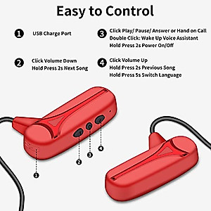 WESADN Bone Conduction Headphones Bluetooth Wireless Open Ear Headphones Build in Microphone Stereo Sport Workout Headset Earphones for Running Cycling Hiking Driving for iPhone Android F1 Red