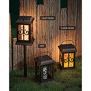 Solar Lantern Outdoor Hanging Lanterns - RGBING Solar Lanterns Outdoor Waterproof with Clips and Ground Stake, Flickering Led Solar Lanterns Garden Lanterns for Outdoor, Patio, Porch (2 Packs)