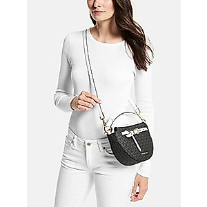 Michael Kors Emilia Medium Half Moon Shoulder Bag Logo Crossbody Black Signature