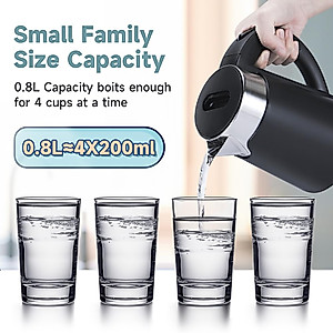 Wdcme Small Portable Electric Tea Kettle, 0.8L Travel Electric Coffee Kettle, Mini Hot Water Boiler Stainless Steel (Black)