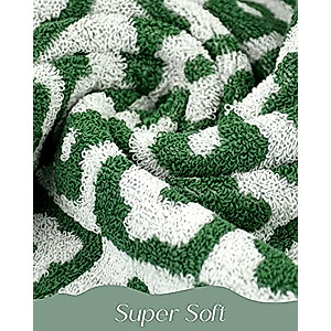 Hand Towels Checkered Floral - Set of 4 Soft Face Towels for Bathroom, Large Size 13” x 29”, Dark Olive Green