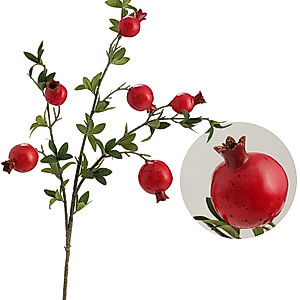 HYLYING 3 Pcs Artificial Pomegranate Branches 33.5 Inch Simulation Pomegranate Bouquet Greenery Plants Pomegranate Berries for Home Garden Wedding Party Decoration