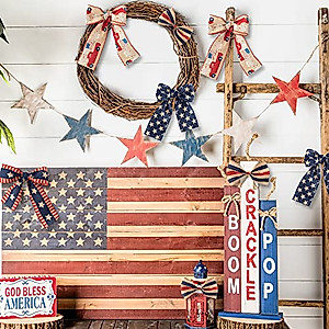 H1vojoxo 4PCS Patriotic Wired Ribbon Rolls, Independence Day Wired Edge Ribbons, American Flag DIY Craft Ribbon, Patriotic Burlap Ribbon Decor, July 4th Stars and Stripes Ribbon for Gift, 20 Yards