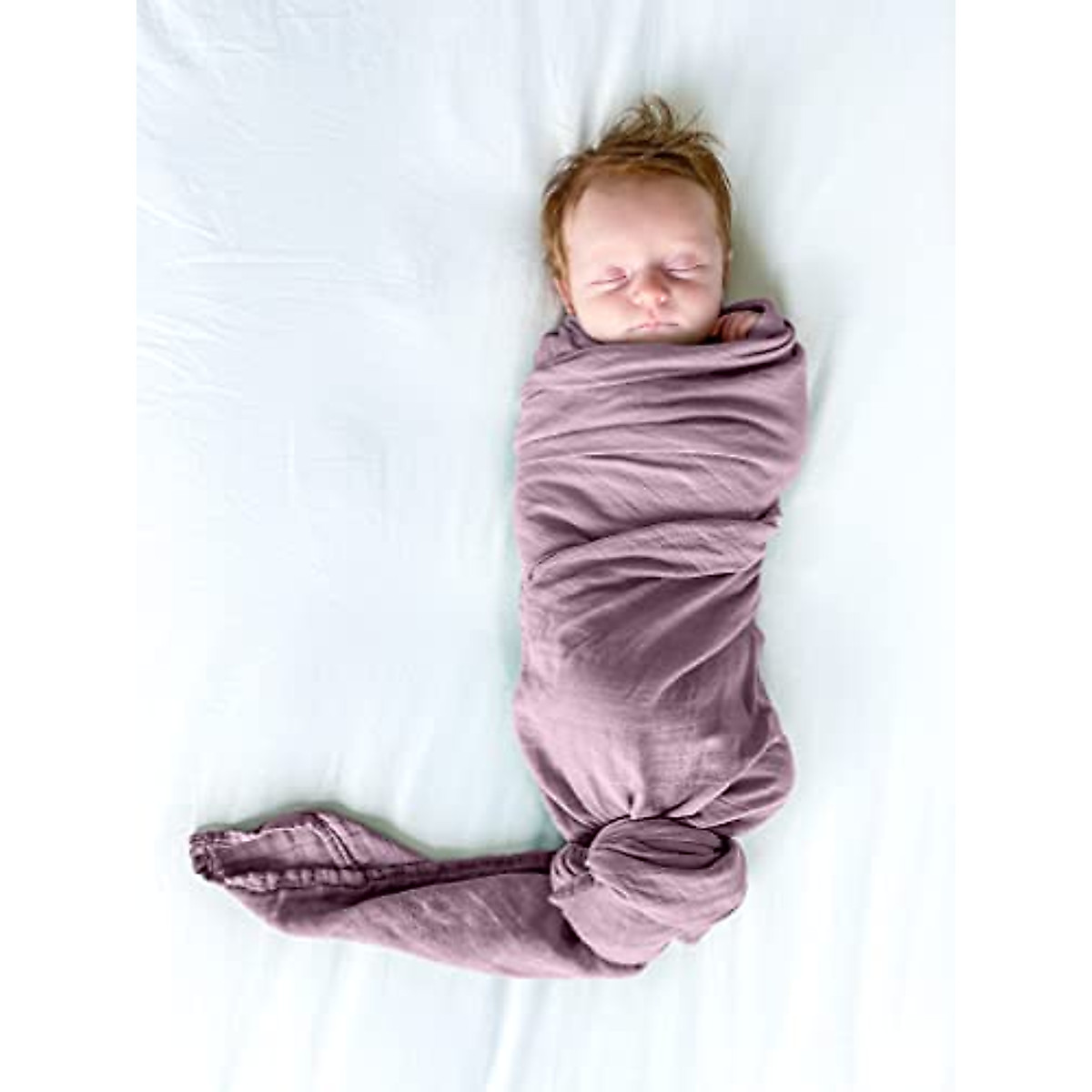 Baby Want Designs Baby Swaddle Blanket & Bow; Premium Bamboo Cotton Newborn Swaddle Set; Ultra-Soft & Eco-Friendly, Large 47 in, Machine Washable, Swaddles for Newborns- Mauve