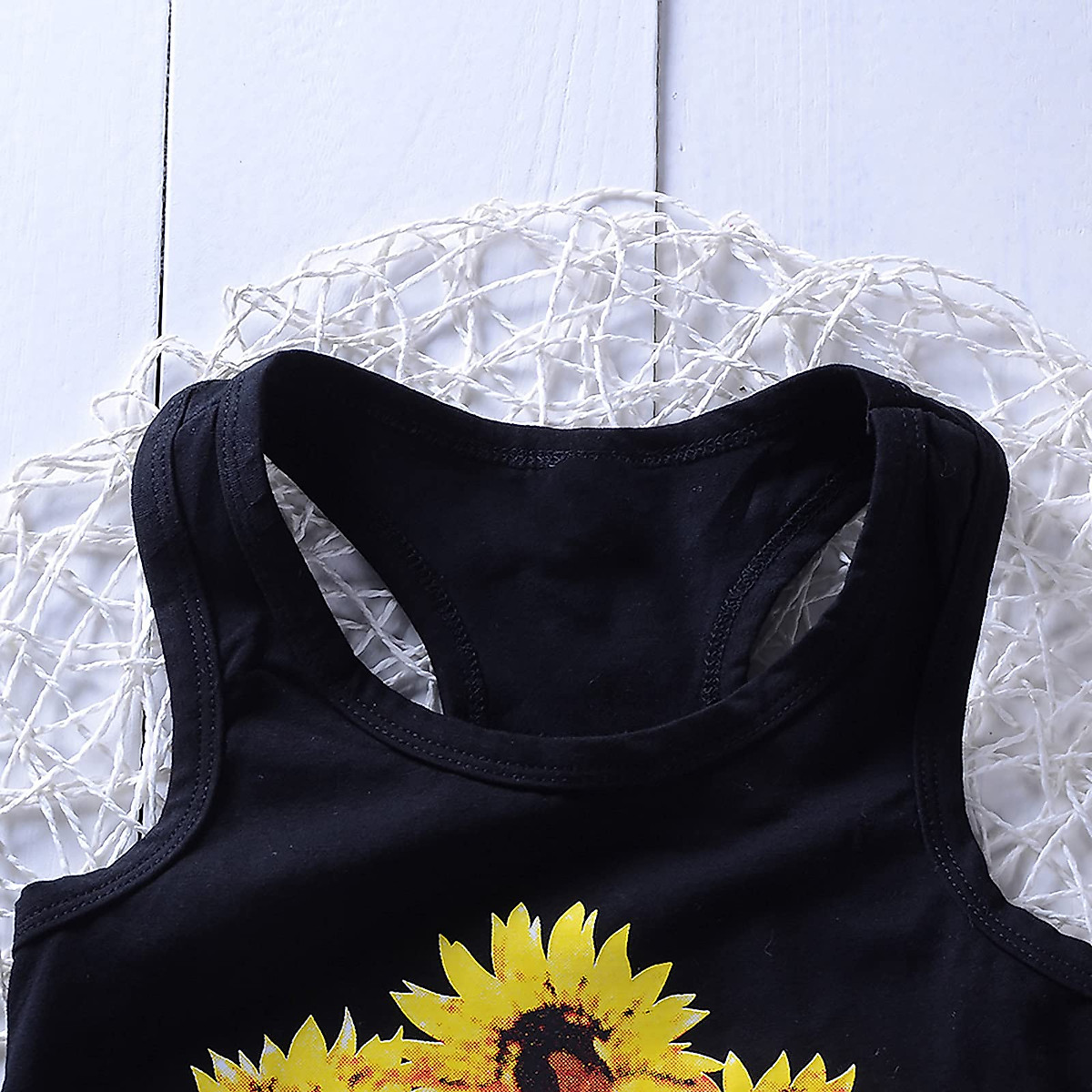 Camidy 1-8T Toddler Girl Sleeveless Vest Tops +Floral Denim Shorts Outfits Set (2-3T, Sunflower+Denim)