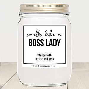 YouNique Designs Boss Lady Candle, 8 Ounces, Boss Lady Candles for Women, Boss Candle, Boss Bade, White All Natural Soy Vegan Aromatherapy Candles for Home Scented (Lavender & Vanilla)