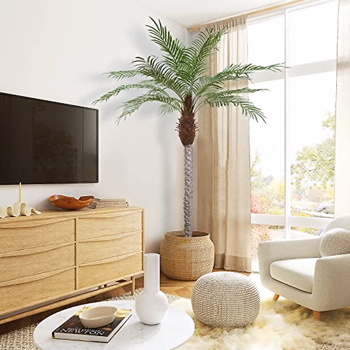 AnTing Artificial Palm Tree 8.5ft Tall Trees Plants 18 Leaves 102in Outdoor Palm Trees for Outside Patio Trees for Decor (Set of 2)