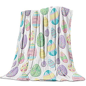 Super Soft Cozy Flannel Fleece Blanket Happy Easter Lightweight Comfy Throw Blanket for Bed/Couch/Sofa/Camping- Colorful Eggs 39 x 49 Inche