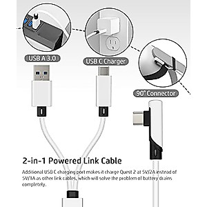 VRJEUGO Designed for Oculus Quest 2 Link Cable, 2-in-1 Powered Link Cable USB 3.0 Stream PC Games While Keeping Headset Charged, 16FT/5m