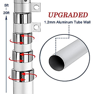 Hooomyai 20FT Telescopic Flag Pole Kit, Heavy Duty Aluminum Telescoping Flagpole Kit Fly 2 Flags, Outdoor In Ground Flagpole with 2 USA Flag & Gold Ball Top for Residential or Commercial, Silver