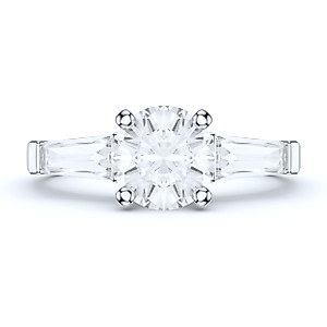 PRSTANI 10K White Gold Tapered Baguette Side Stones 1CT Round Brilliant Cut Genuine Moissanite Engagement Ring (5)