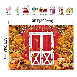 Felortte 10x8ft Polyester Fall Harvest Red Farm Backdrop for Photography Autumn Pumpkin Maple Leaves Background Thanksgiving Day Baby Shower Birthday Party Decoration Photobooth Banner Props